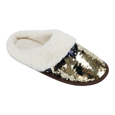 ladies house indoor slippers  women bedroom home mesh golden sequin faux fur gslippers