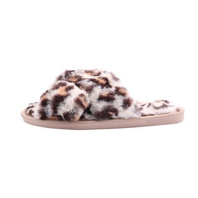 ladies Fashionable new soft soles plush leopard-print peep-toe slippers