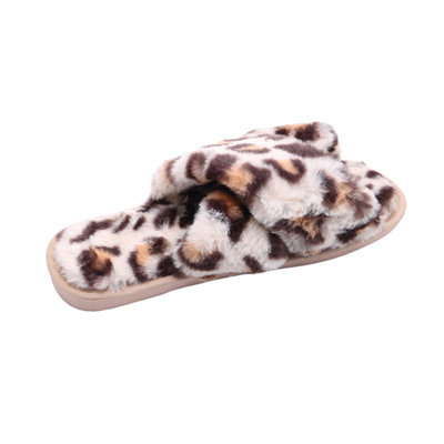 ladies Fashionable new soft soles plush leopard-print peep-toe slippers