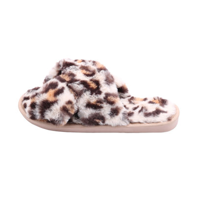ladies Fashionable new soft soles plush leopard-print peep-toe slippers