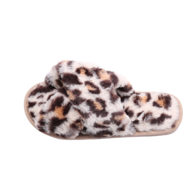 ladies Fashionable new soft soles plush leopard-print peep-toe slippers