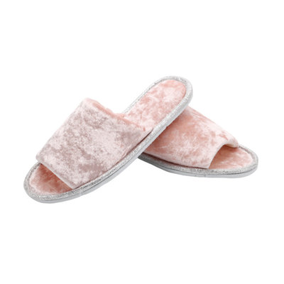 Open Toe Pink  Ladies House Slipper Pure Color Velvet Soft Soles