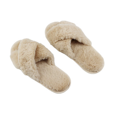 soft sole women home indoor shoes plush faux fur slippers open toe sandals lady comfy  open toe shoes