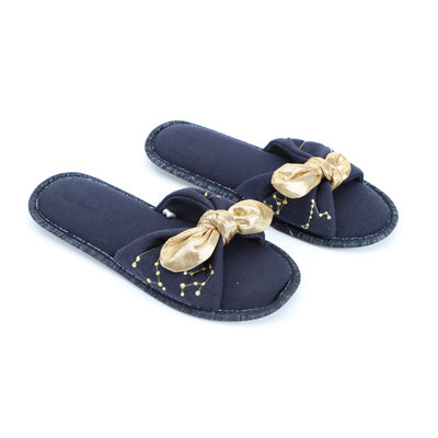 Indoor Gold Bowknot Sandal Flat Sole Slippers Custom  For Woman