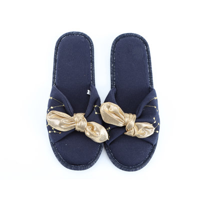 Indoor Gold Bowknot Sandal Flat Sole Slippers Custom  For Woman
