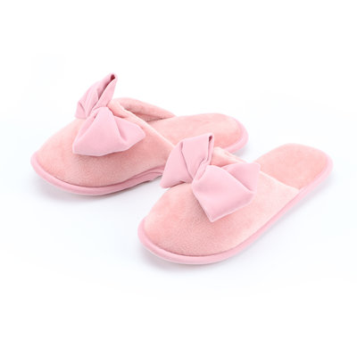 Furry Home Slipper Shoes Ladies Bowknot Pink Plush Ladies House Slipper