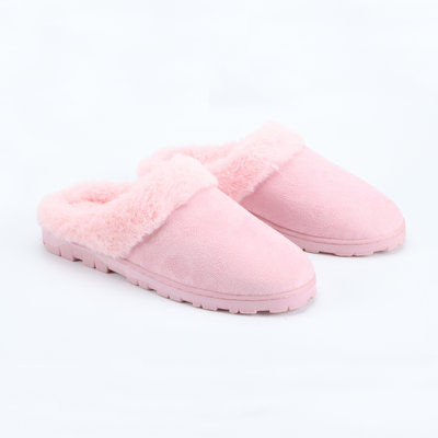 pink faux fur soft sole women winter slippers house indoor and outdoor slippers