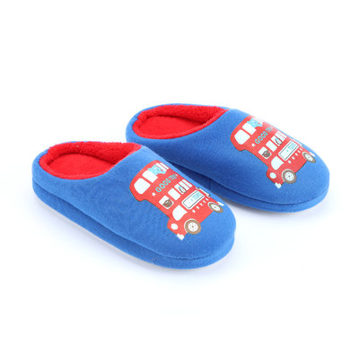 children Winter blue Cartoon car house Indoor Kids  Plush Baby Slippers