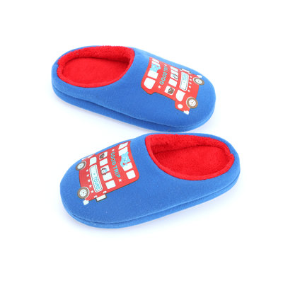 children Winter blue Cartoon car house Indoor Kids  Plush Baby Slippers