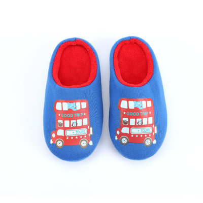 children Winter blue Cartoon car house Indoor Kids  Plush Baby Slippers