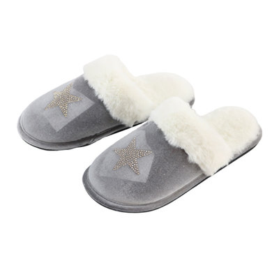 Fashion Winter Women Slipper Shoes Flannel Faux Fur Pentagram  Indoor