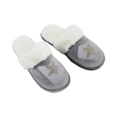 Fashion Winter Women Slipper Shoes Flannel Faux Fur Pentagram  Indoor