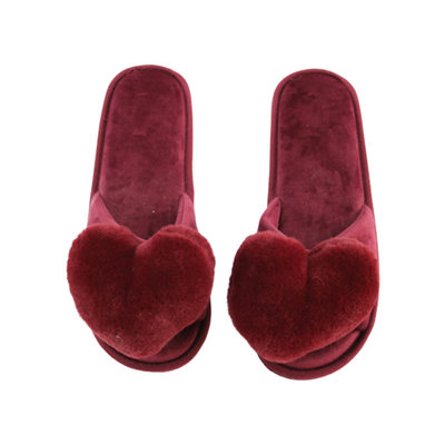 Spring Faux Fur  Slipper Shoes Women New Style Plush Slipper Shoes Red  Indoor
