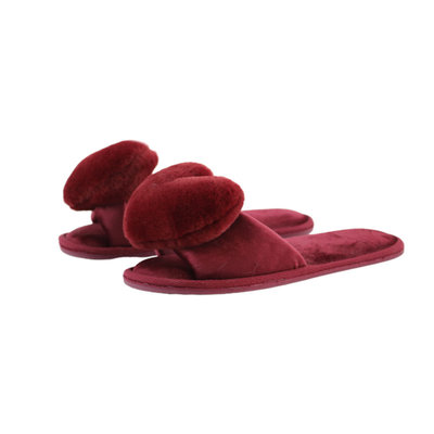 Spring Faux Fur  Slipper Shoes Women New Style Plush Slipper Shoes Red  Indoor