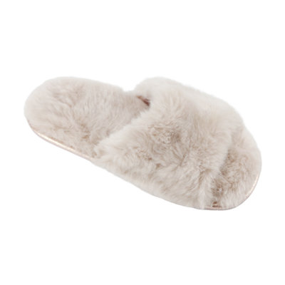 Women Pink Flat Slippers Fuzzy Sandals Faux Fur Home Open Toe Flat Shoes