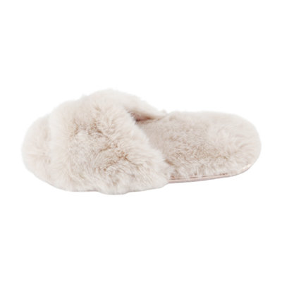 Women Pink Flat Slippers Fuzzy Sandals Faux Fur Home Open Toe Flat Shoes