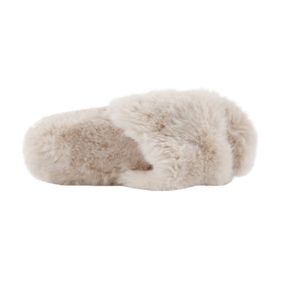 Women Pink Flat Slippers Fuzzy Sandals Faux Fur Home Open Toe Flat Shoes