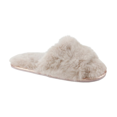 Women Pink Flat Slippers Fuzzy Sandals Faux Fur Home Open Toe Flat Shoes
