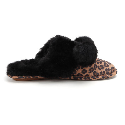 Leopard soft fluffy faux fur slippers for ladies soft tpr sole warm women house indoor slippers