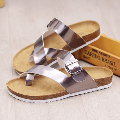 Comfortable faux suede Strap Ladies Flat Slipper Leather Cork tpr Sole Flip Flops Slippers home slippers outdoor