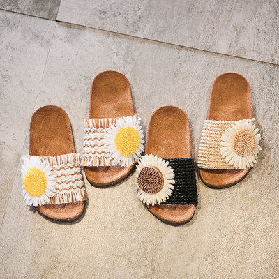 girls Summer Cork Slippers kids delicate flower Non-slip Flat Outdoor Beach sandals