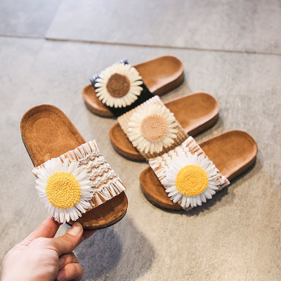 girls Summer Cork Slippers kids delicate flower Non-slip Flat Outdoor Beach sandals