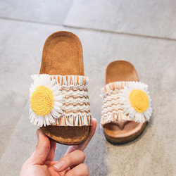 girls Summer Cork Slippers kids delicate flower Non-slip Flat Outdoor Beach sandals