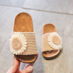 girls Summer Cork Slippers kids delicate flower Non-slip Flat Outdoor Beach sandals