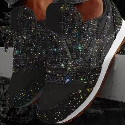 New sports footwear women breathable lace-up running rhinestones Casual sneakers factory wholesale Walking Style Shoes