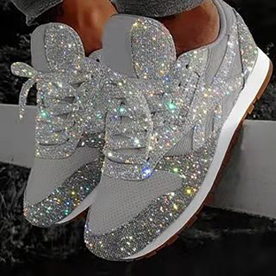 New sports footwear women breathable lace-up running rhinestones Casual sneakers factory wholesale Walking Style Shoes