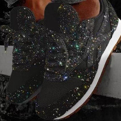 New sports footwear women breathable lace-up running rhinestones Casual sneakers factory wholesale Walking Style Shoes