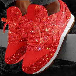 New sports footwear women breathable lace-up running rhinestones Casual sneakers factory wholesale Walking Style Shoes