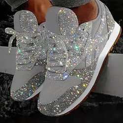 New sports footwear women breathable lace-up running rhinestones Casual sneakers factory wholesale Walking Style Shoes