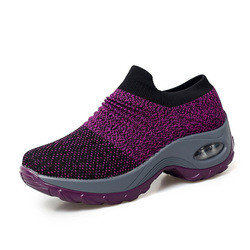 Fashion Breathable flyknit fabric spring and summer flat women casual sneakers sports walking style shoes