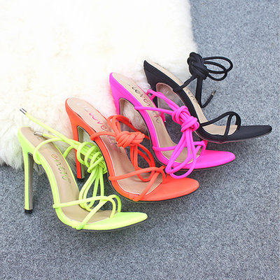 New design candy color flip flops Square Toe Pink Lace Up heeled sandals 2022 hot selling high Heels shoes For Women