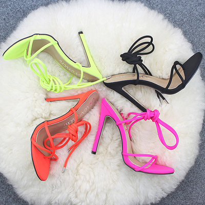 New design candy color flip flops Square Toe Pink Lace Up heeled sandals 2022 hot selling high Heels shoes For Women