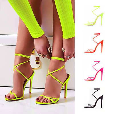 New design candy color flip flops Square Toe Pink Lace Up heeled sandals 2022 hot selling high Heels shoes For Women