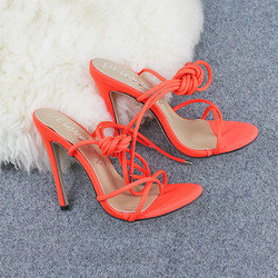 New design candy color flip flops Square Toe Pink Lace Up heeled sandals 2022 hot selling high Heels shoes For Women