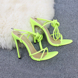 New design candy color flip flops Square Toe Pink Lace Up heeled sandals 2022 hot selling high Heels shoes For Women