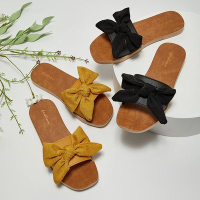 Elegant flat outdoor shoes summer bowknot PVC sole casual lady fashion woman slippers wholesale Other Sandals