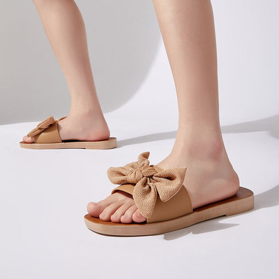 Elegant flat outdoor shoes summer bowknot PVC sole casual lady fashion woman slippers wholesale Other Sandals