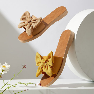 Elegant flat outdoor shoes summer bowknot PVC sole casual lady fashion woman slippers wholesale Other Sandals