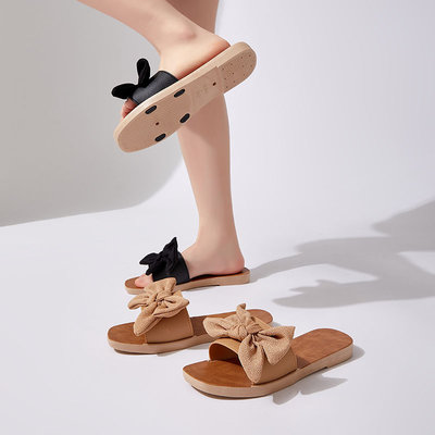Elegant flat outdoor shoes summer bowknot PVC sole casual lady fashion woman slippers wholesale Other Sandals