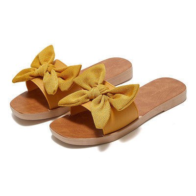 Elegant flat outdoor shoes summer bowknot PVC sole casual lady fashion woman slippers wholesale Other Sandals