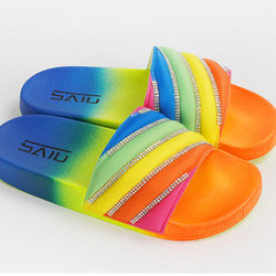High quality lady rainbow color custom soft women PVC material slippers lightweight out wear sandals wholesale cloud slides