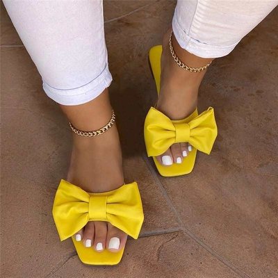 2022 designer slippers cute fashion big bowknot upper summer outdoor shoes non-slip comfortable women sandals Flats