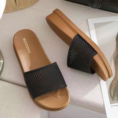Custom Simple style slippers Breathable mesh solid color outdoor lady shoes slides summer sandals women