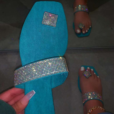 2022 new fashion trend beach shoes rhinestone summer sandals women flat non-slip slippers slides womens fashion shoes unique