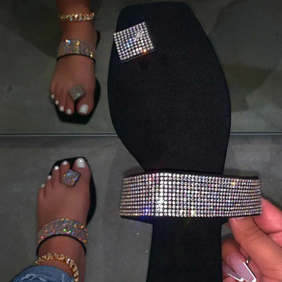 2022 new fashion trend beach shoes rhinestone summer sandals women flat non-slip slippers slides womens fashion shoes unique