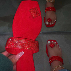 2022 new fashion trend beach shoes rhinestone summer sandals women flat non-slip slippers slides womens fashion shoes unique